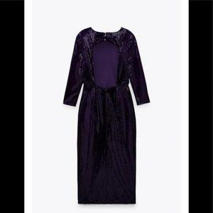 Zara | Dresses | Zara Sequin Midi Dress Purple | Poshmark